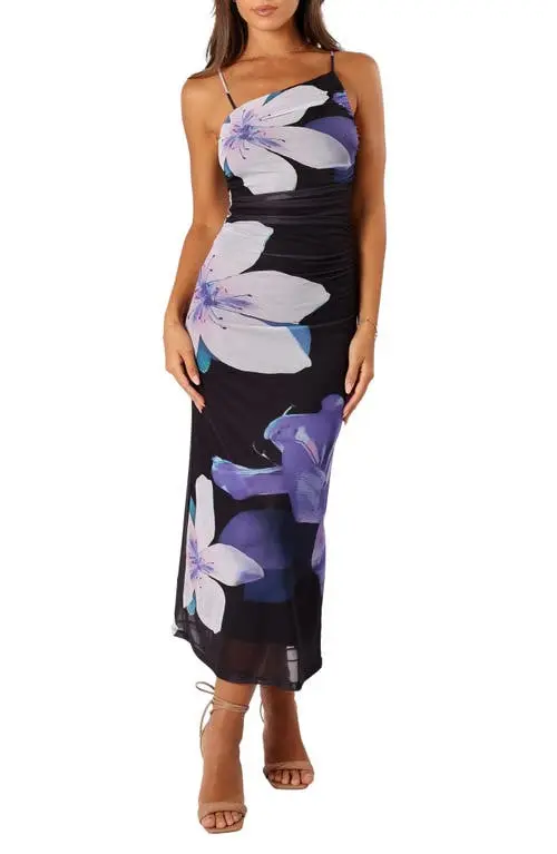 PETAL & PUP Jasmine Asymmetric Neck Maxi Dress - Black Floral