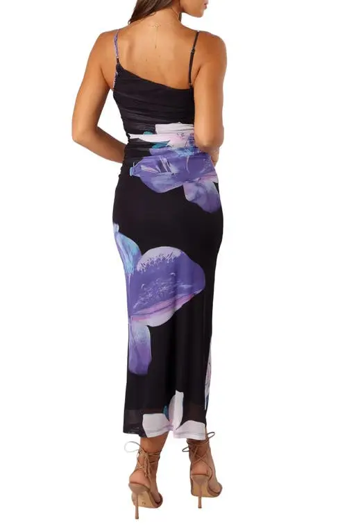PETAL & PUP Jasmine Asymmetric Neck Maxi Dress - Black Floral