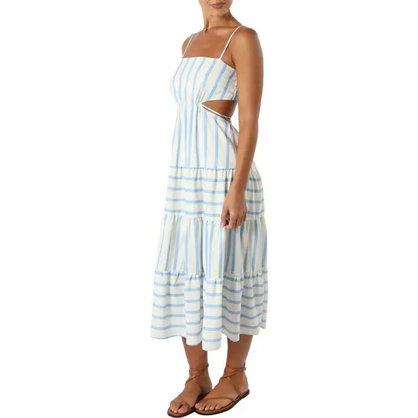 PETAL & PUP Evelin Stripe Cutout Midi Dress - Blue Stripe
