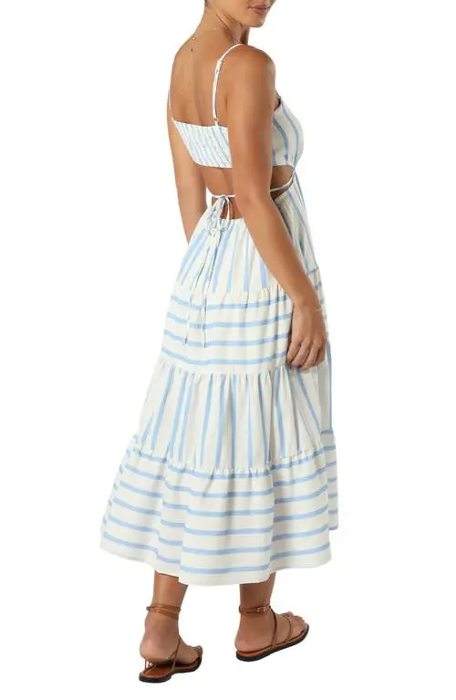 PETAL & PUP Evelin Stripe Cutout Midi Dress - Blue Stripe