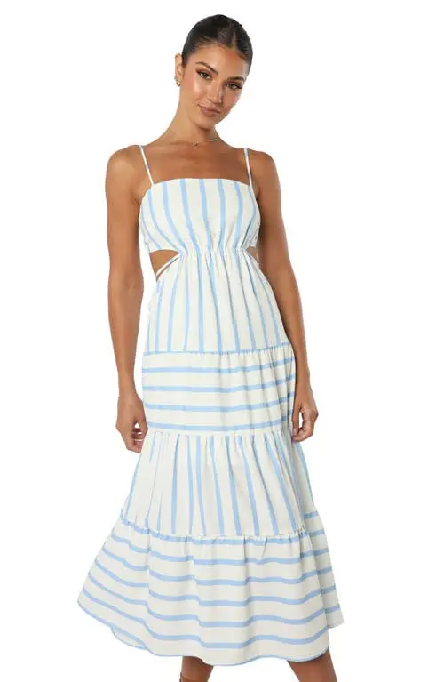 PETAL & PUP Evelin Stripe Cutout Midi Dress - Blue Stripe