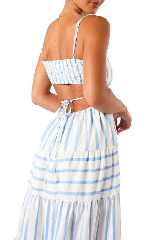 PETAL & PUP Evelin Stripe Cutout Midi Dress - Blue Stripe