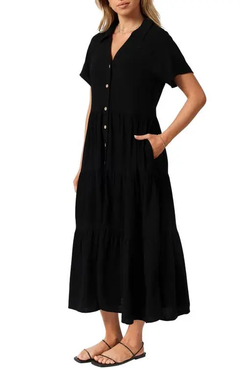 PETAL & PUP Natalya Linen Midi Shirt Dress - Black