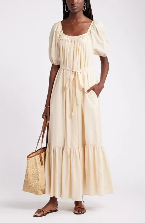 Nordstrom Tiered Blouson Sleeve Cotton & Silk Maxi Dress In Beige Beach -  55% Off