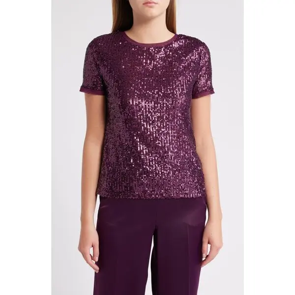 Anne Klein Sequin Embellished Mesh T-shirt