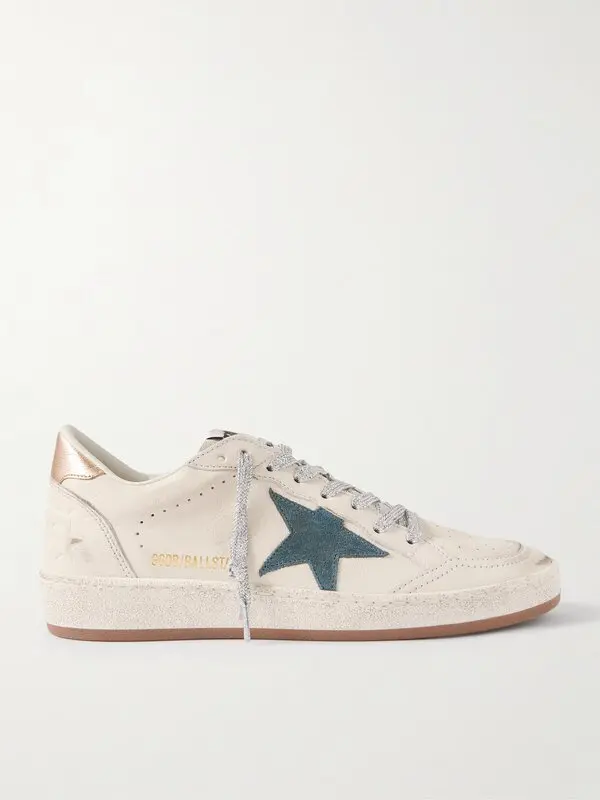 GOLDEN GOOSE Ball Star Distressed Leather Sneakers - White
