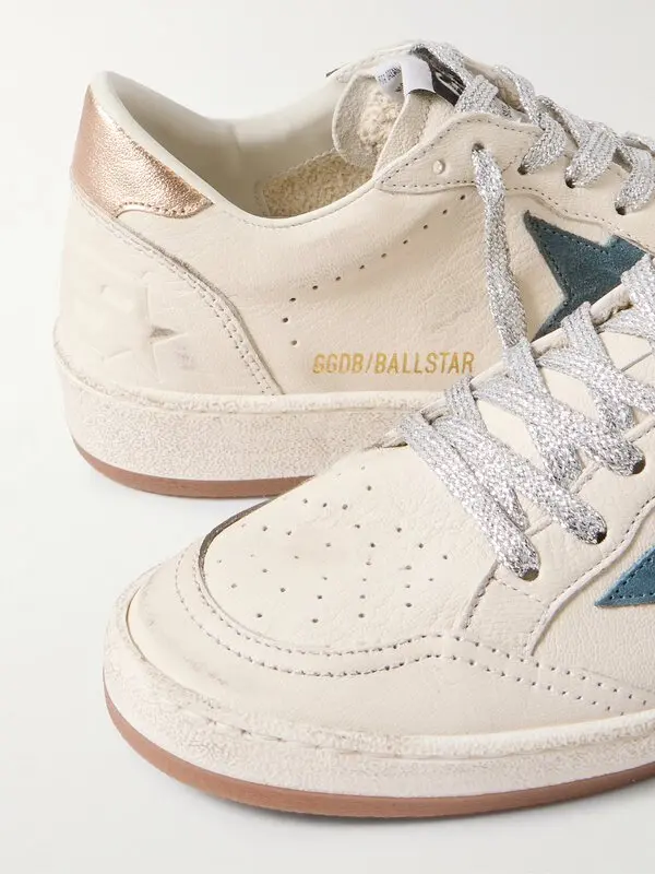 GOLDEN GOOSE Ball Star Distressed Leather Sneakers - White