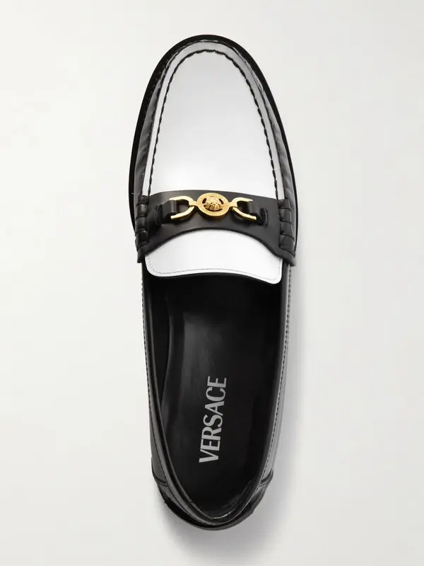 Versace Embellished Two-tone Leather Penny Loafers