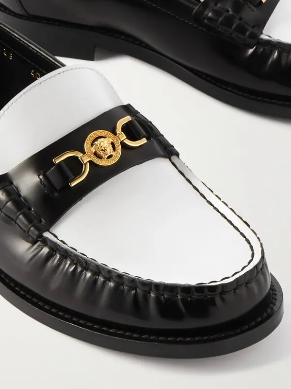 Versace Embellished Two-tone Leather Penny Loafers