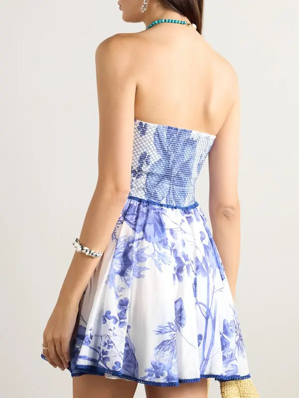 charo ruiz blue mini dress Charo Ruiz Ibiza Leora Blue & White Embroidered Ruffle Mini Skirt