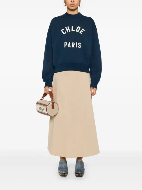 Chloé Mock-neck Logo-patch Sweatshirt - Blue