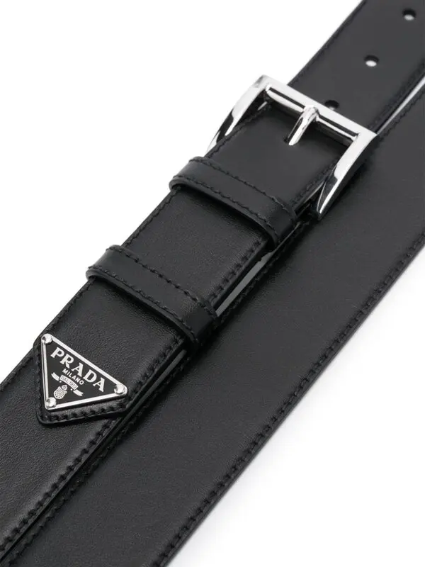 Prada Enamel-triangle-logo Leather Belt - Black