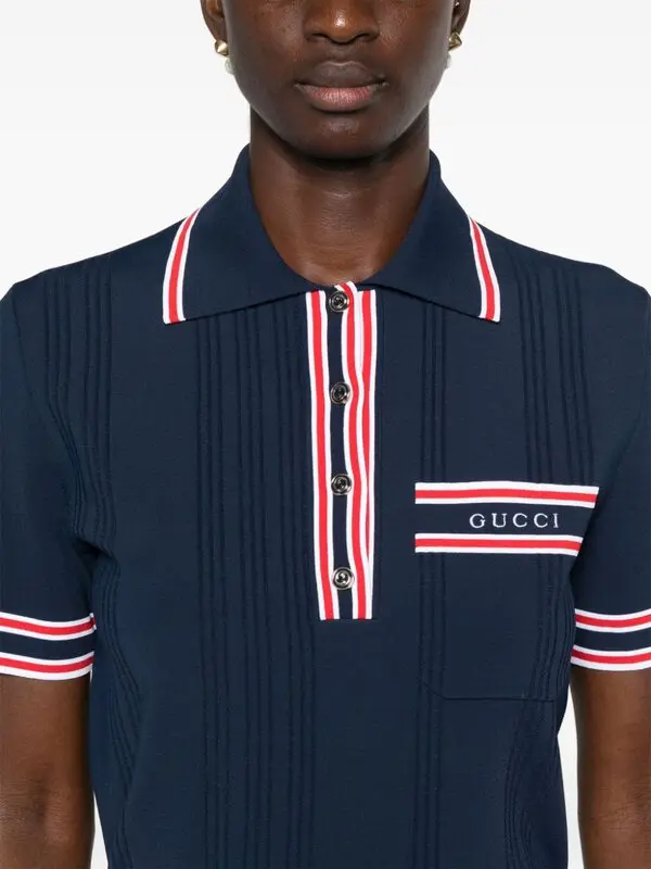 Gucci Striped-edge Ribbed Polo Top