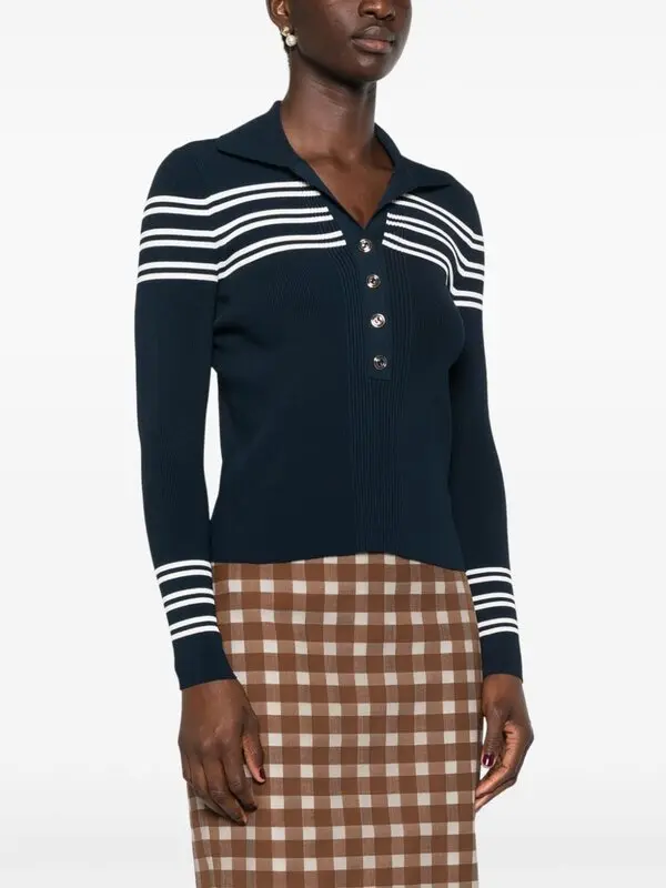 Gucci Striped Ribbed-knit Polo Top