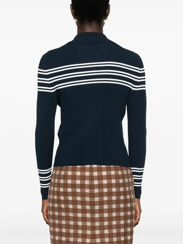 Gucci Striped Ribbed-knit Polo Top