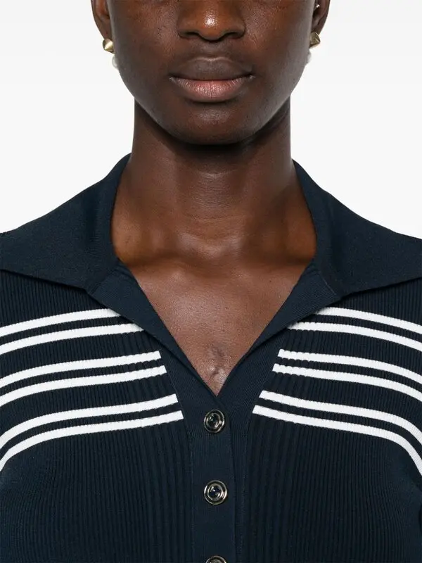 Gucci Striped Ribbed-knit Polo Top