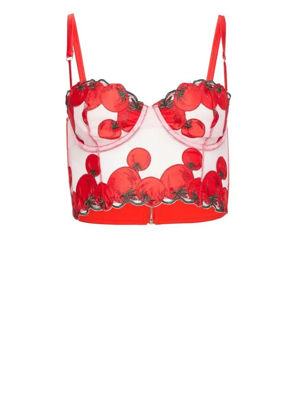 FLEUR DU MAL Pomodoro Embroidered Bustier - Red