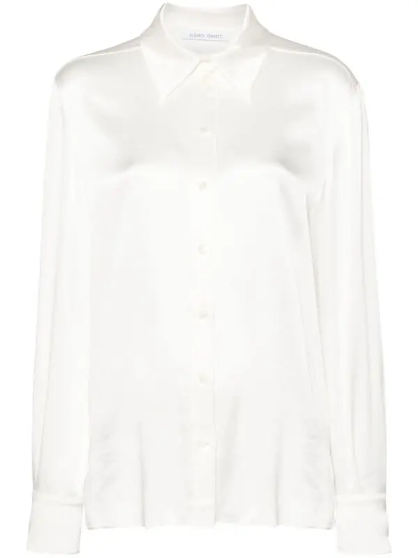 Alberta Ferretti Pointed-collar Charmeuse Shirt - Neutrals