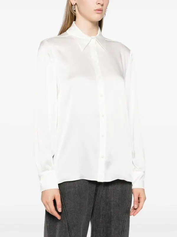 Alberta Ferretti Pointed-collar Charmeuse Shirt - Neutrals