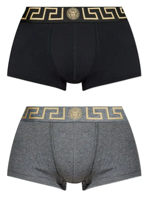 Versace Logo Cotton Boxer Briefs - Black