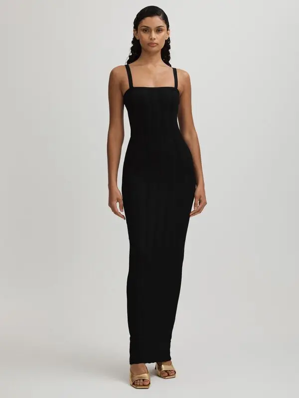 Good American Plisse Maxi Dress - Black
