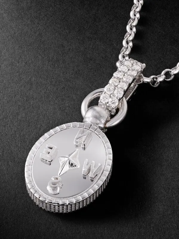FOUNDRAE Internal Compass 18-karat Gold Diamond Pendant Necklace - White