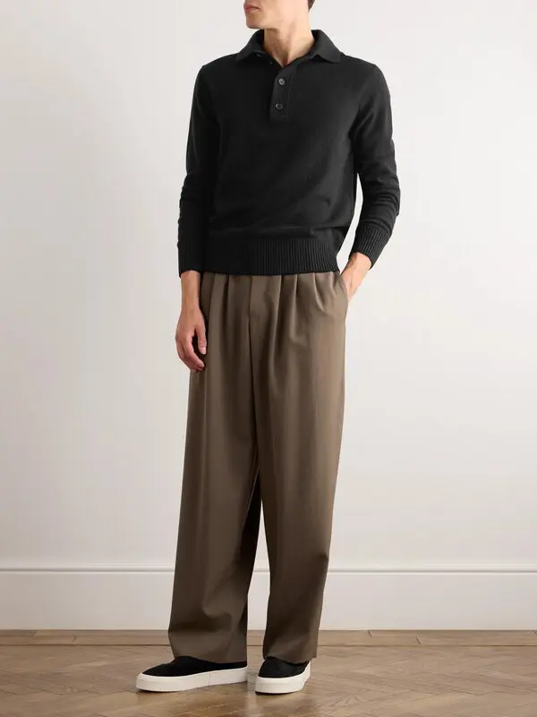 Zegna Slim-fit Wool And Cashmere-blend Polo Shirt - Black