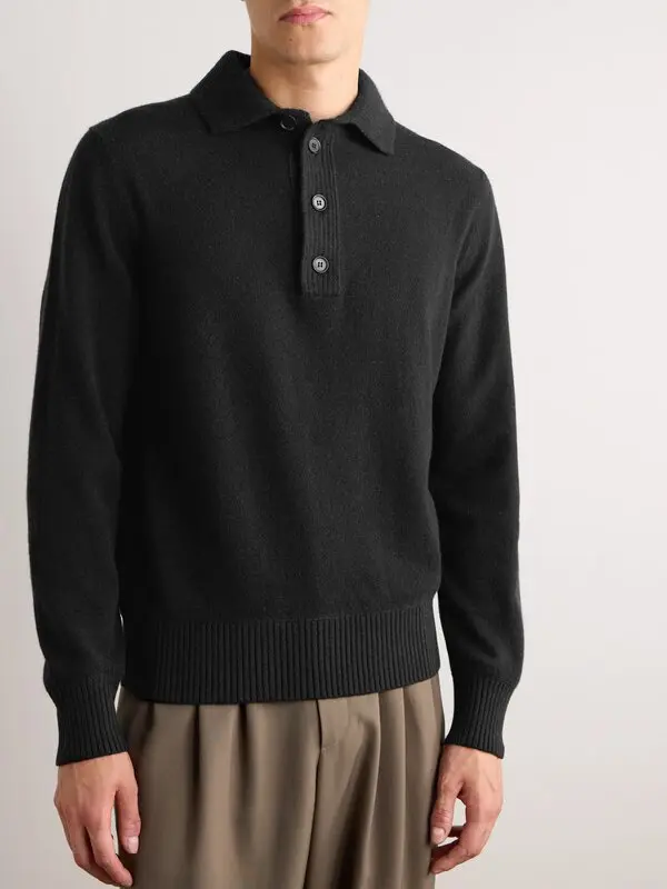 Zegna Slim-fit Wool And Cashmere-blend Polo Shirt - Black