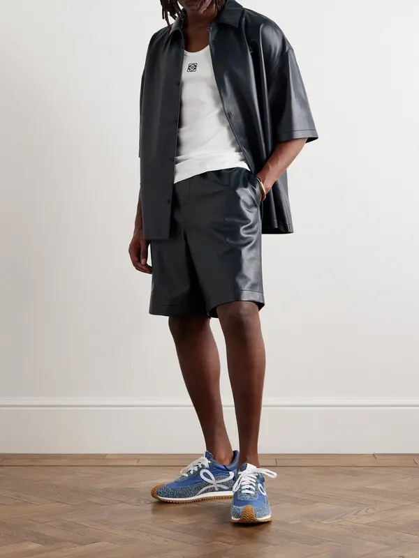 Loewe Wide-leg Leather Shorts - Blue