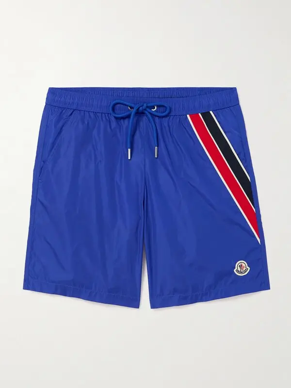 Moncler Straight-leg Mid-length Logo-appliquéd Striped Recycled Swim Shorts