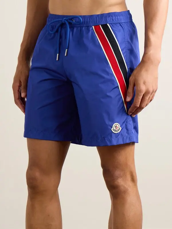 Moncler Straight-leg Mid-length Logo-appliquéd Striped Recycled Swim Shorts