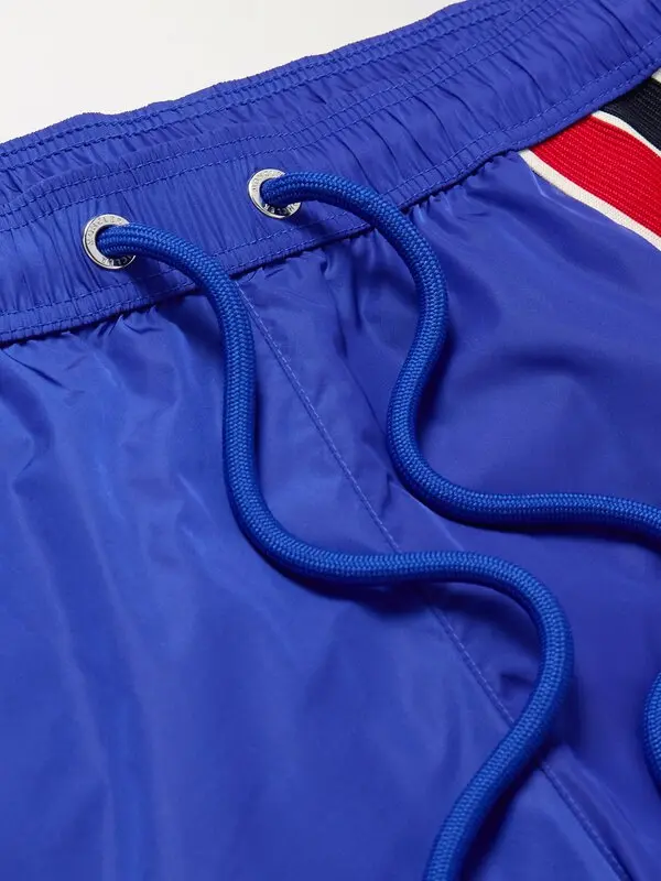 Moncler Straight-leg Mid-length Logo-appliquéd Striped Recycled Swim Shorts
