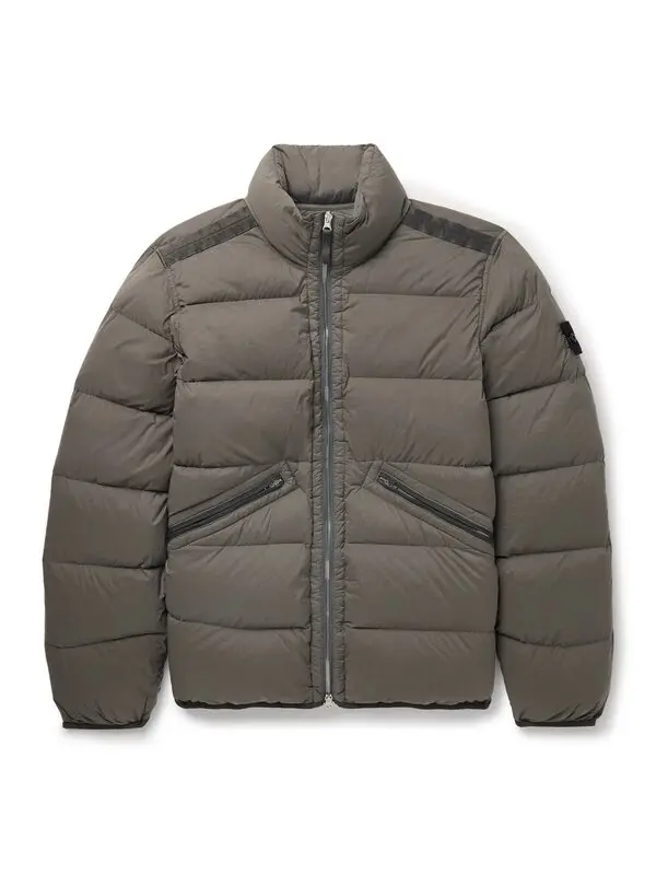 Stone Island Grosgrain-trimmed Logo-appliquéd Quilted Shell Down Jacket