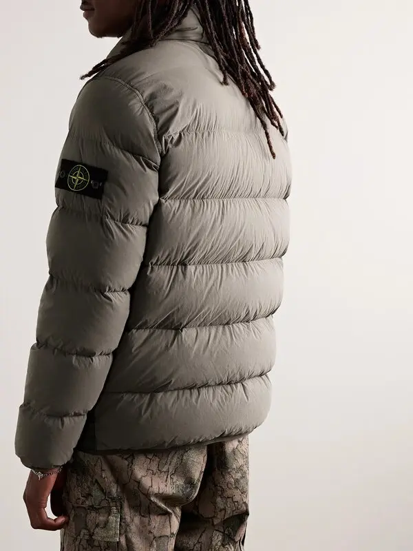Stone Island Grosgrain-trimmed Logo-appliquéd Quilted Shell Down Jacket