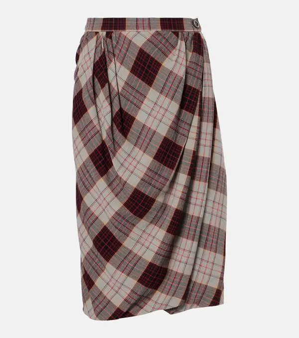 VIVIENNE WESTWOOD Drunken Drape Checked Midi Skirt - Grey