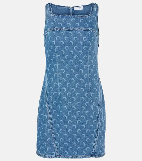 MARINE SERRE All Over Moon Denim Minidress - Blue