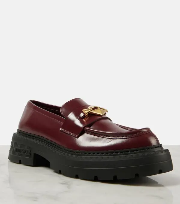Jimmy Choo Marlow Embellished Leather Loafers In Burgundy 