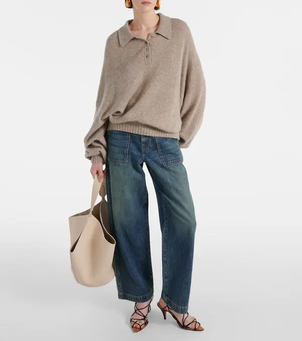 Khaite Rene Cashmere Polo Sweater - Beige
