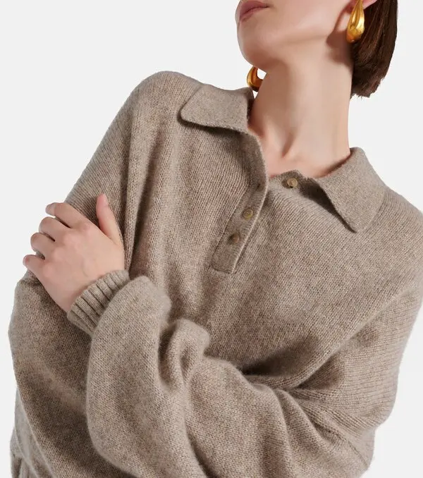 Khaite Rene Cashmere Polo Sweater - Beige