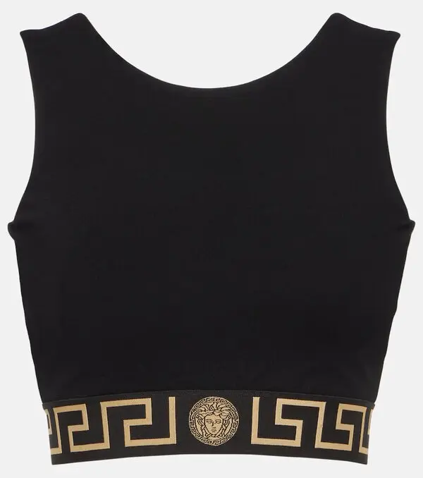 Versace Greca Border Cropped Tank Top - Black