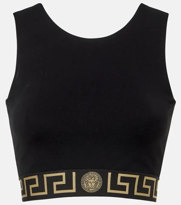 Versace Greca Border Cropped Tank Top - Black