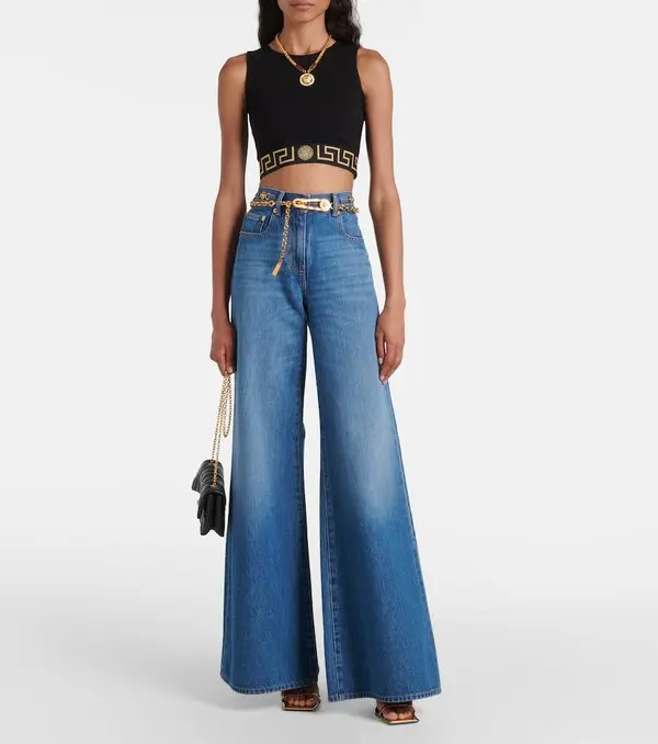 Versace Greca Border Cropped Tank Top