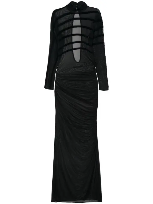 JEAN PAUL GAULTIER Draped Mesh Maxi Dress