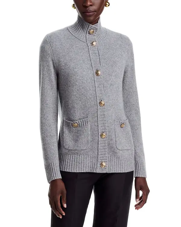 Bloomingdale'S 100% Cashmere Rib Knit Cardigan - Medium Grey