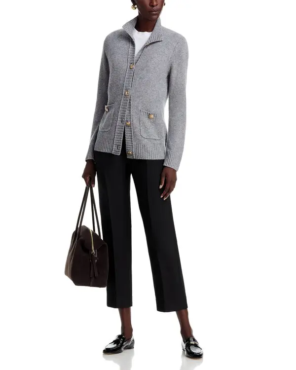 Bloomingdale'S 100% Cashmere Rib Knit Cardigan - Medium Grey