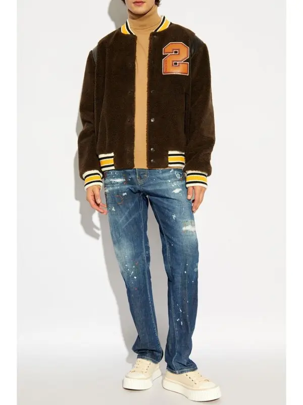 Dsquared2 Bear's Varsity Shearling Bomber Jacket