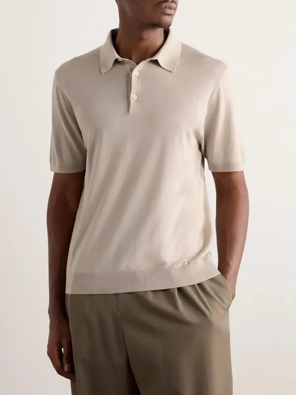 Loro Piana Slim-fit Wool, Silk And Cashmere-blend Polo Shirt - Neutrals