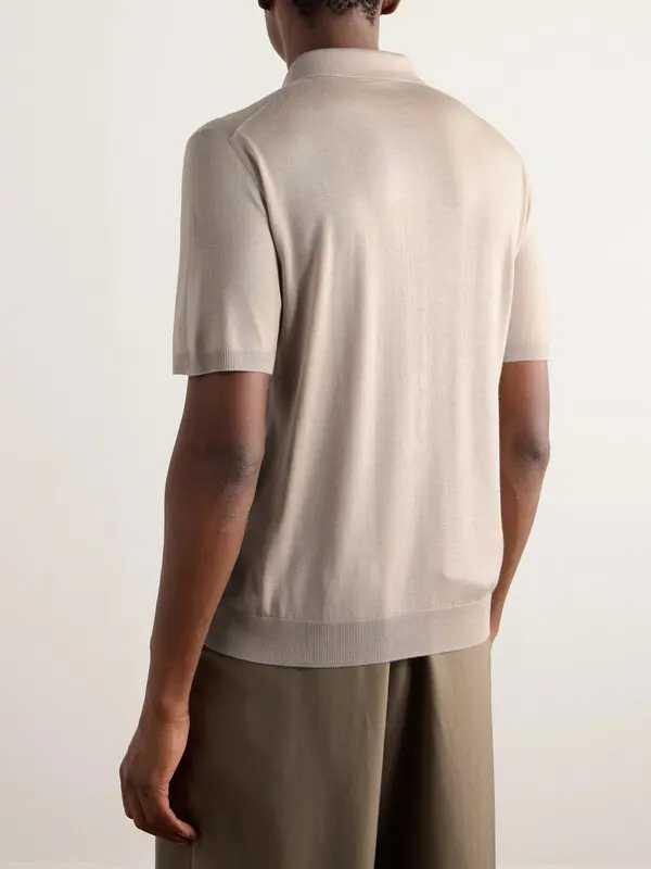 Loro Piana Slim-fit Wool, Silk And Cashmere-blend Polo Shirt - Neutrals