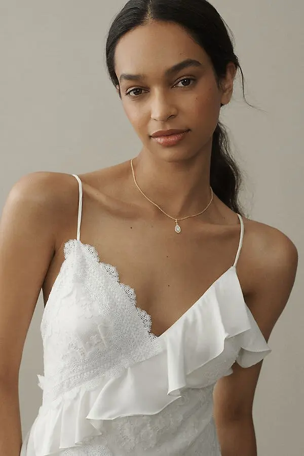 bhldn v neck tiered ruffle lace satin maxi dress Bhldn V-Neck Tiered Ruffle Lace Satin Maxi Dress - Ivory