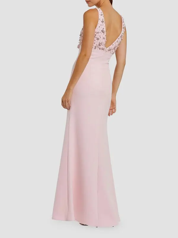 Mac Duggal Crêpe Floral Beaded Bow A-line Gown - Blush